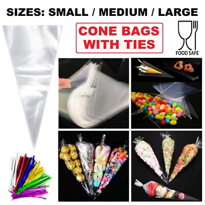 Clear Sweet Cone Bags Small Large Plastic Cellophane Party Cone Bags for Sweets | eBay UK