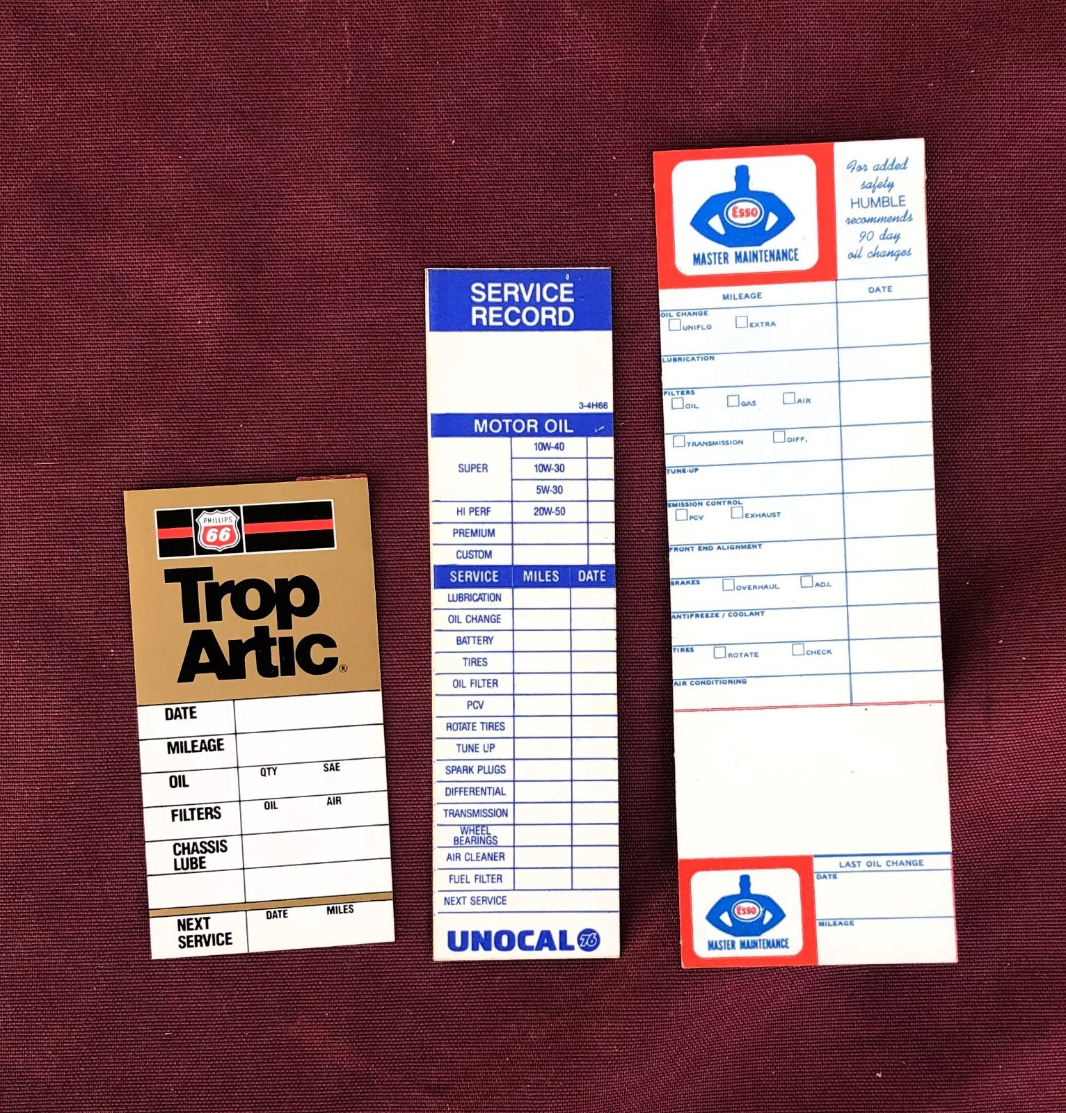 LOT OF 3 OIL SERVICE RECORD STICKERS ESSO UNOCAL 76 PHILLIPS 66 | eBay