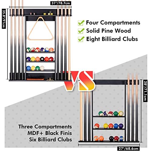 Pool Stick Holder Pool Cue Rack Wall Mount 8 Pool Cue Holder Wall ...