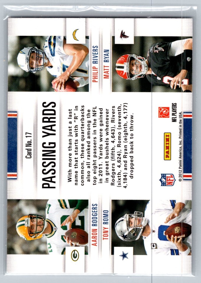 2012 Panini Prestige #17 Aaron Rodgers / Philip Rivers / Tony Romo ...