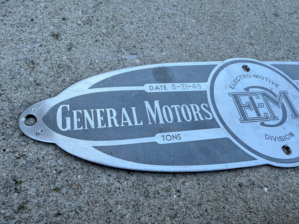 GM EMD General Motors Electromotive Division Locomotive Builder's Plate ...