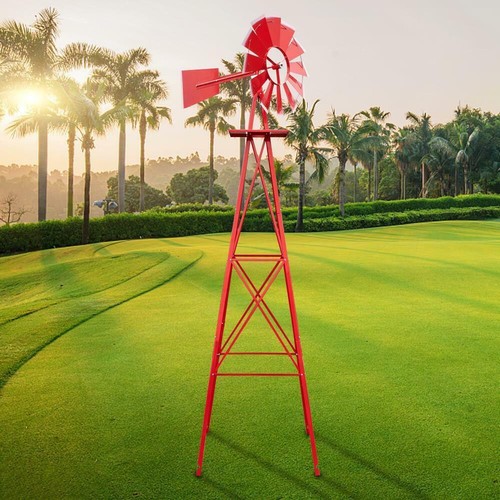 Red Metal Steel Windmill 8 Feet Tall 4 Legs Wind Mill Weather Resistant ...