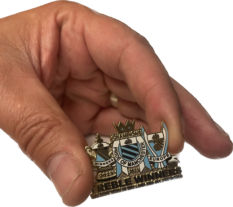 Manchester City Badges Treble Winner's Pin Badge Fans Football Gifts ...