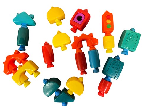 Vintage Lot 19 Pieces FISHER Price POP-Onz Pop On Stack Building BLOCKS ...