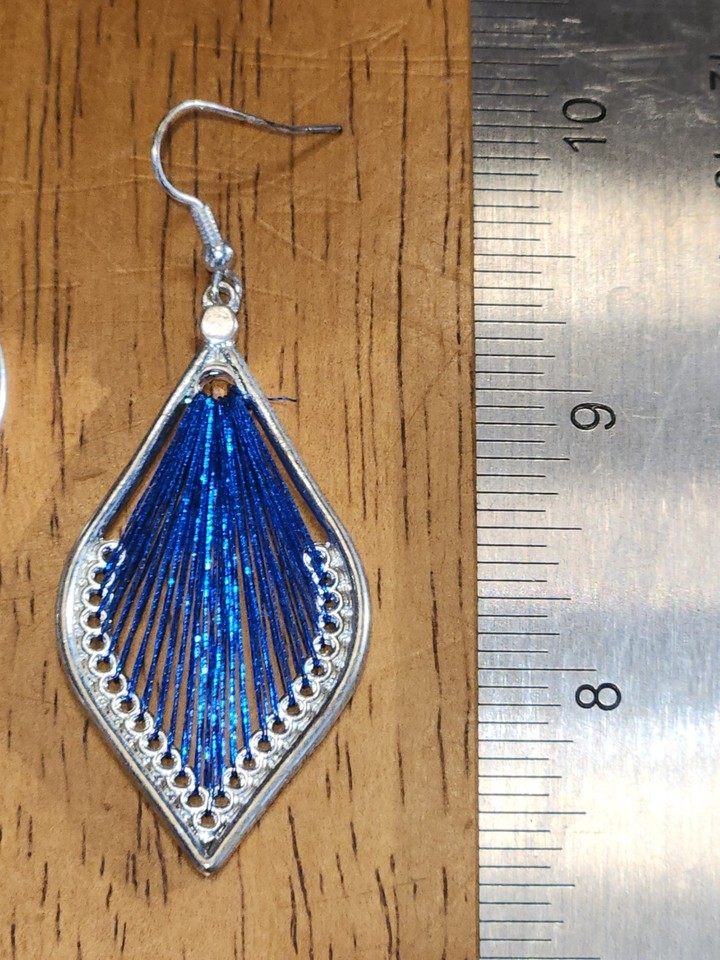 Royal Blue Threaded Dangle Vintage Earrings Silver Tone Women's Jewelry ...