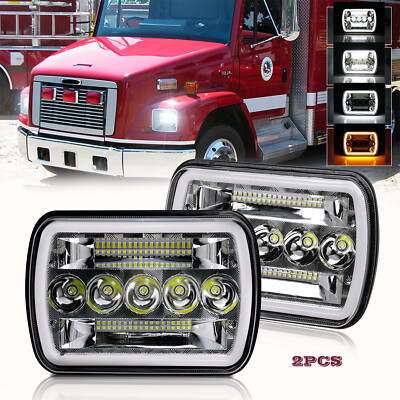 Fit Freightliner FL50 60 70 80 MT35 45 55 7x6" LED Headlights Halo Turn ...