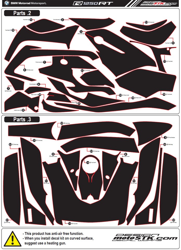 BMW R1250RT R1200RT Tri M color motorcycle stickers decals graphics set ...