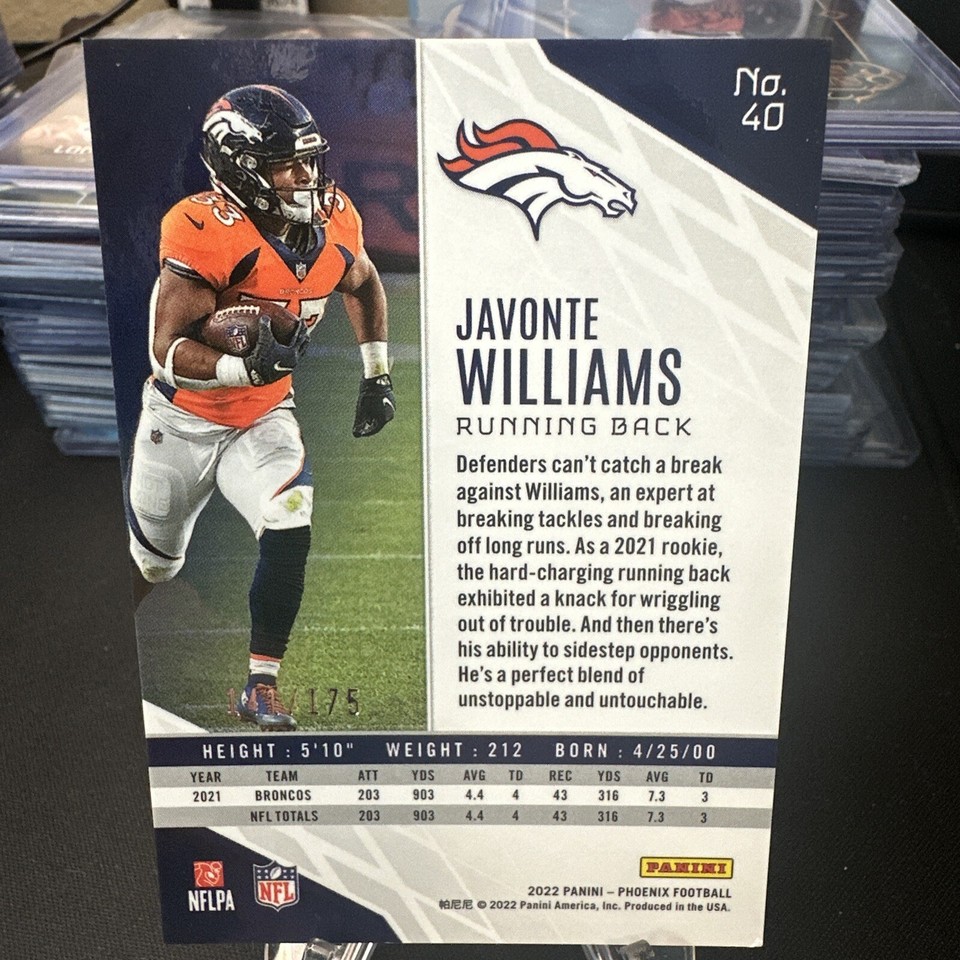2022 Phoenix Football Lava Parallel Javonte Williams #d/175 Denver ...