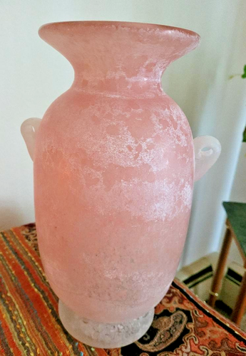 RARE Frosted Murano Vase MC Scavo Amphora HandBlown w/Pontil Mark 12.75 ...