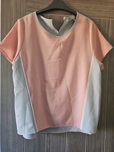 Ladies Nutmeg At Morrisons Pale Pink/grey Colourblock Basic Top Size 14 ...