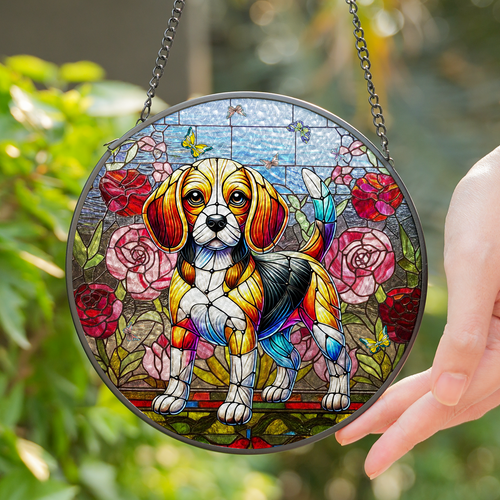 Stained Glass Beagle Dog Suncatcher, Colorful Hanging Window Decor Gift ...