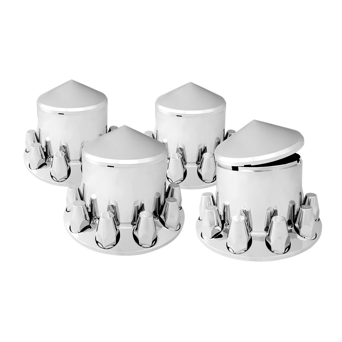 pointed Chrome Rear Wheel Axle Hub Cover Kit trailer 1 1/2" push-on Nut ...