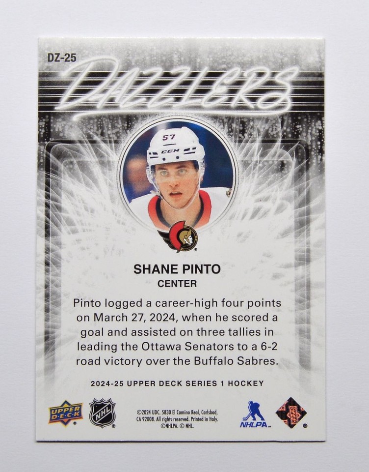 2024-25 Upper Deck Dazzlers Blue #DZ25 Shane Pinto | eBay