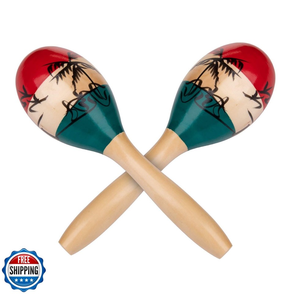 Foraineam 4 Pack Wood Maracas Musical Painted Wooden Maraca Hand ...