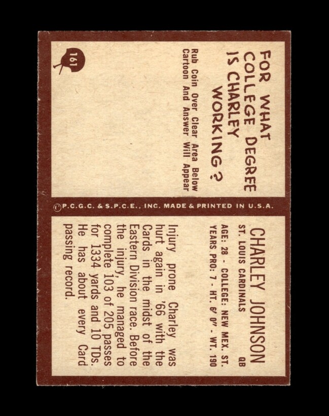 1967 Philadelphia Set-Break #161 Charley Johnson EX-EXMINT *GMCARDS* | eBay