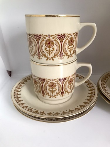 Vintage Retro Kun Lun Cups & Saucers x4 Stackable | eBay Australia