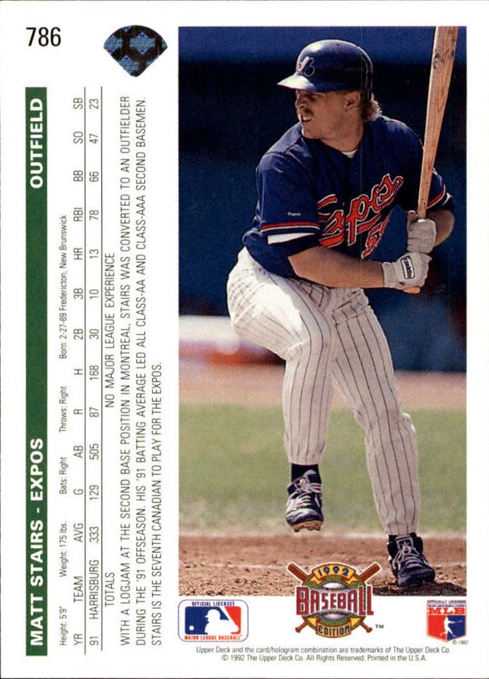 1992 Upper Deck Montreal Expos Baseball Card #786 Matt Stairs Rookie | eBay