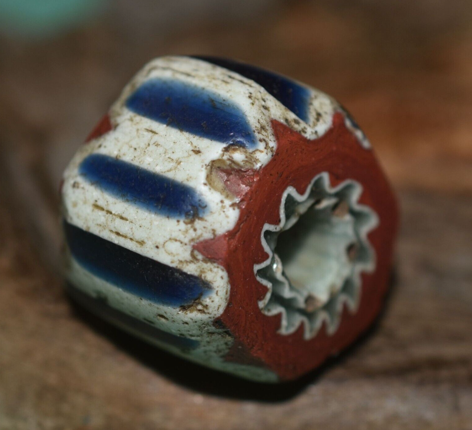 Antique Venetian Ground Seven Layer Chevron Italian Drawn Bead, African ...
