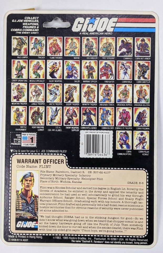 1985 Hasbro GI Joe Flint Backer Card & File Card Original Vintage | eBay