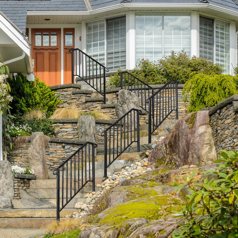 Stair Railing Kit - 1-4 Steps, Matte Black & Galvanized Iron Outdoor ...