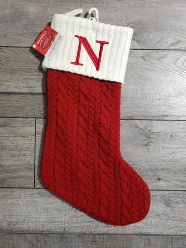 St. Nicholas Square Large Red Knit Christmas Monogram Stocking Letter N ...