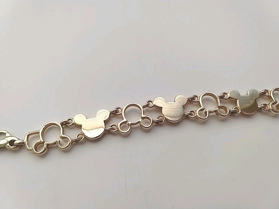 14k Solid Yellow Gold Disney Mickey Mouse Chain Bracelet | eBay