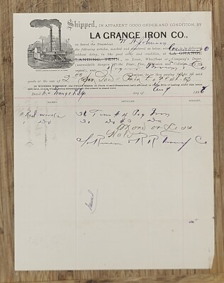 1886 Billhead Texas La Grange Iron Company Steamboat WA Johnson | eBay