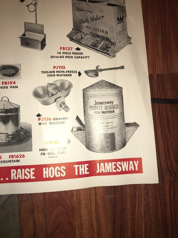 Rare 1940-1950 Jamesway Chicken Hog Feeders Waterers Store Sign Poster ...