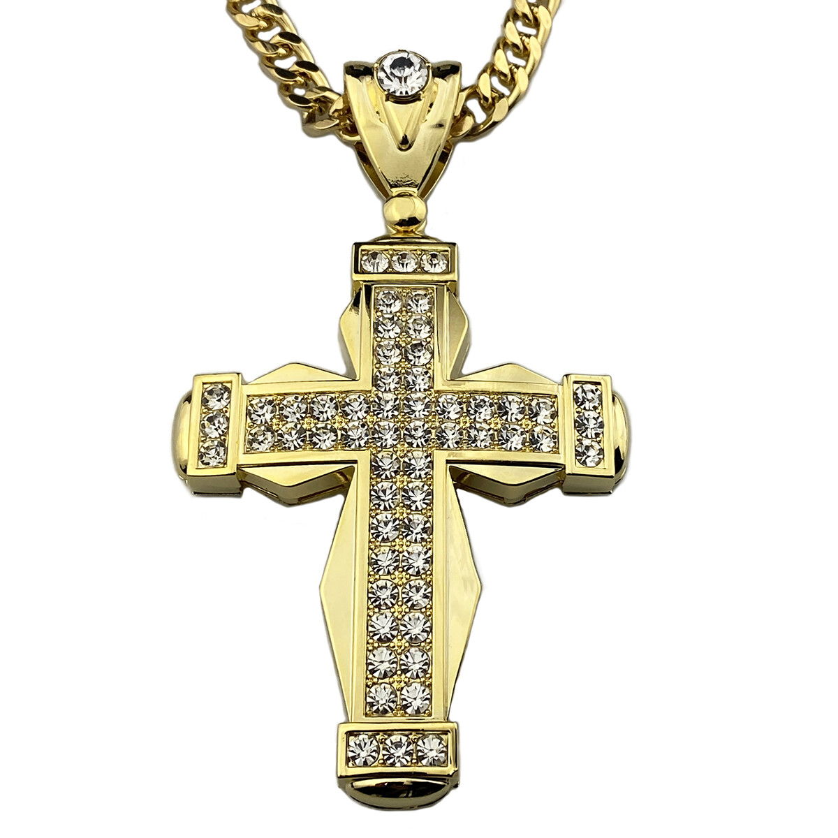 18k Gold Plated Huge Flared Cross Full Iced Simulated CZ Jesus Hip Hop ...