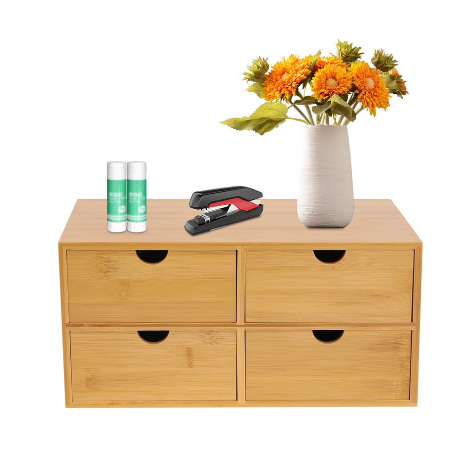 Bamboo Storage Organizer with 4 Drawers for Office Countertop- Multi ...