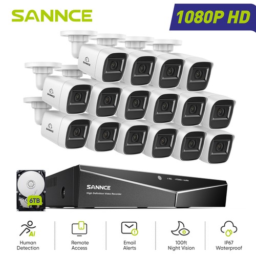 SANNCE 16CH 5in1 DVR 1080P CCTV Security Camera System AI Human ...
