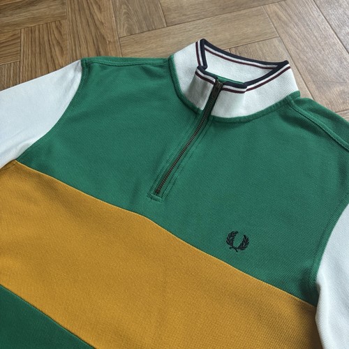 FRED PERRY BRADLEY WIGGINS 1/4 Zip Neck Green Polo Shirt Cycling Mod ...