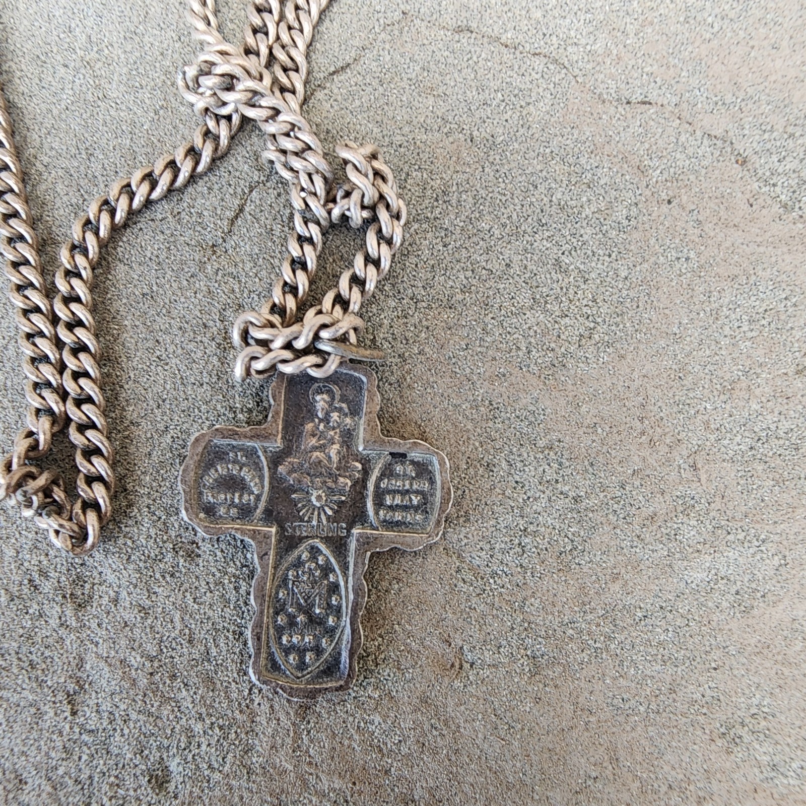 Vintage STERLING SILVER CROSS ORTHODOX STAMPED JESUS ST. CHRISTOPHER 4 ...