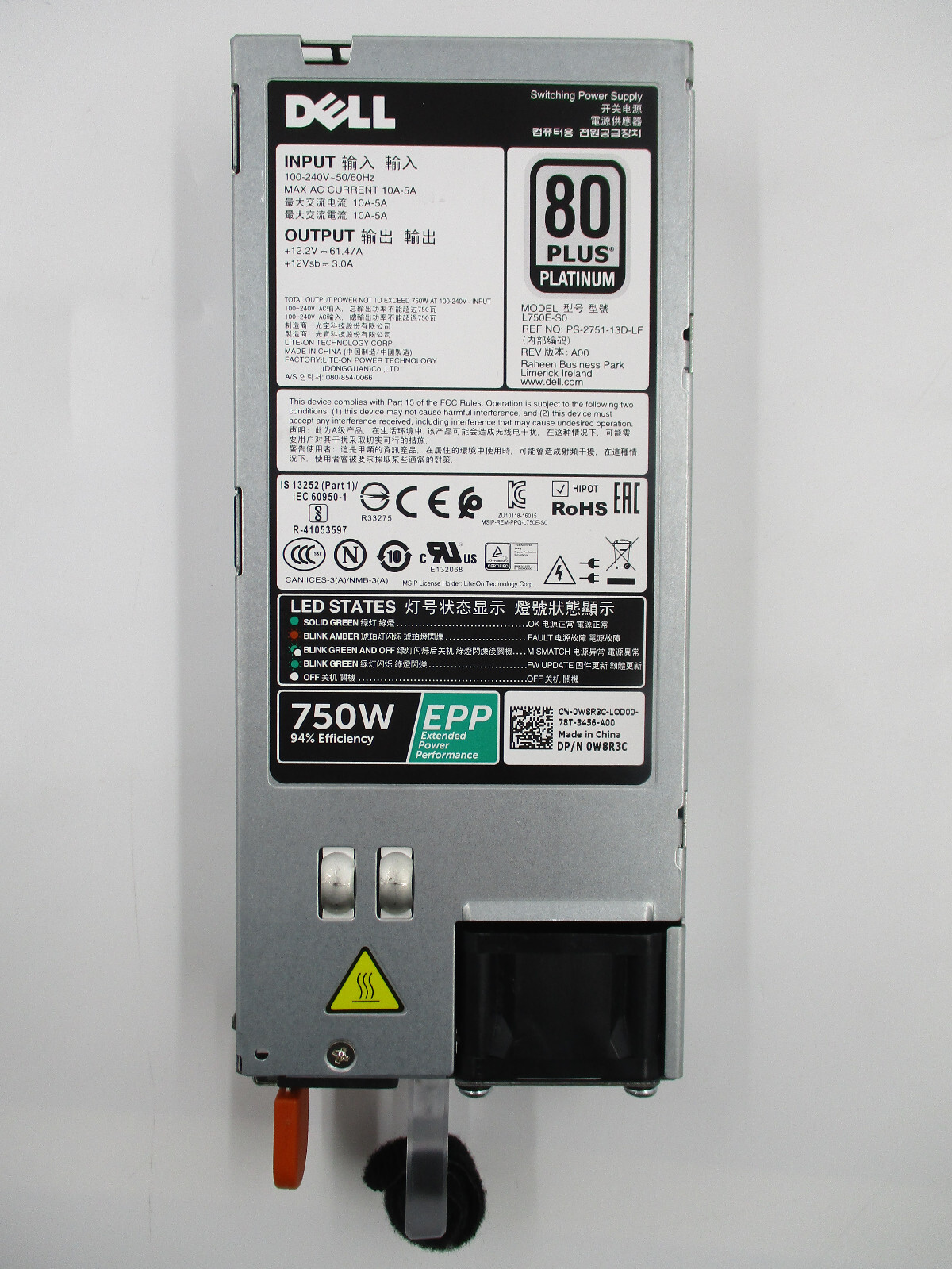 Dell L750E-S0 750W 80 Plus Platinum Switching Power Supply Dell P/N ...