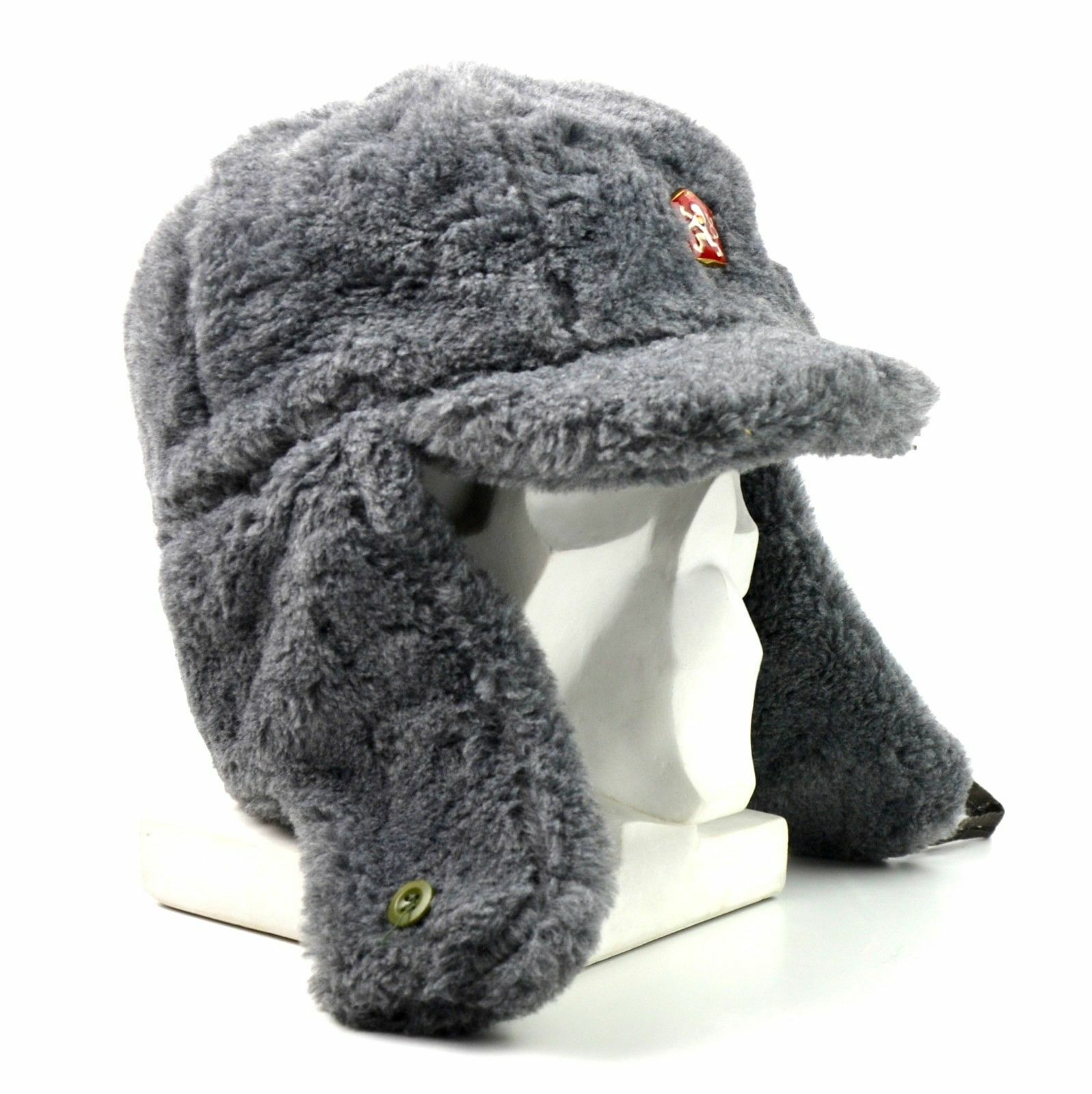 Genuine Czech army winter cap Ushanka grey fur warm hat CZ military ...