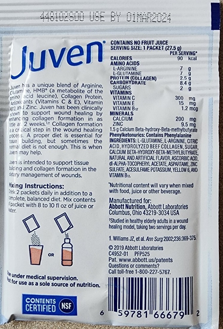 Juven Therapeutic Nutrition Powder Orange - 0.97oz x 8 pack 11/2024 ...