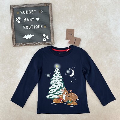 NWT MINI BODEN Navy Christmas Deer Long Sleeve Shirt Top Size 4-5Y 4T ...