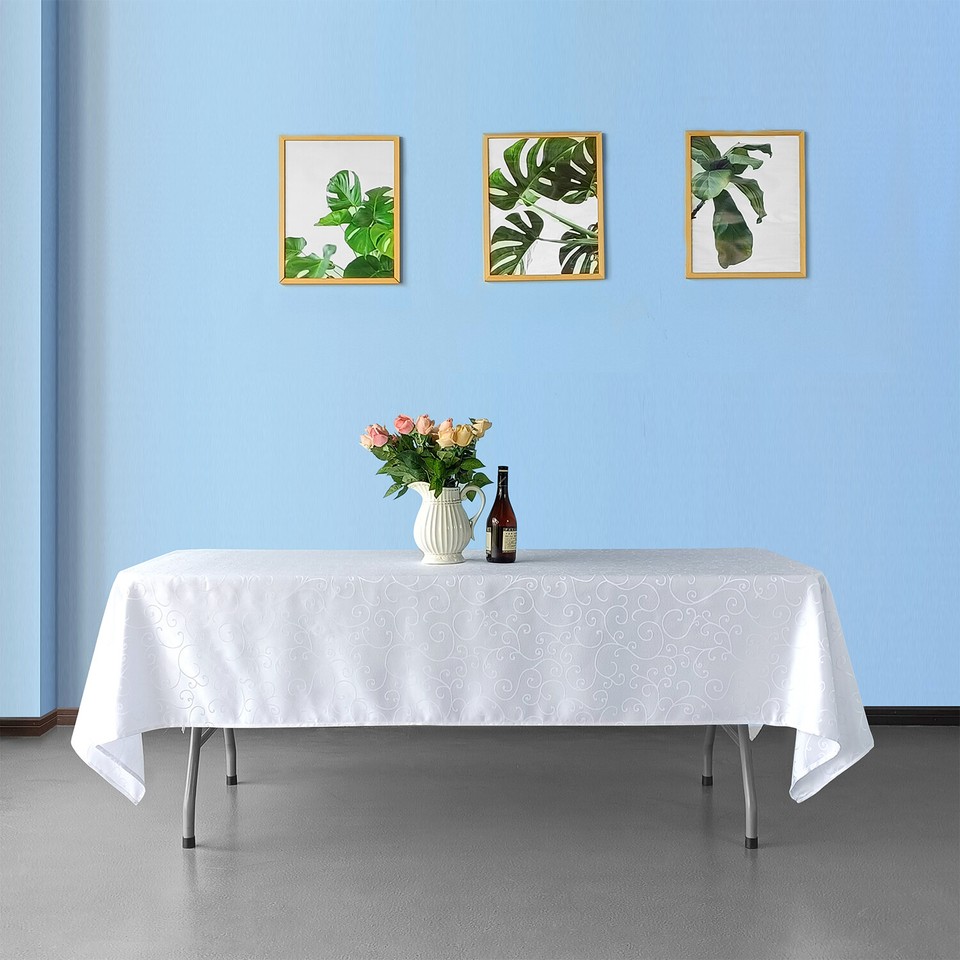 White Damask Tablecloth Polyester Wedding Party Round Rectangle Square ...