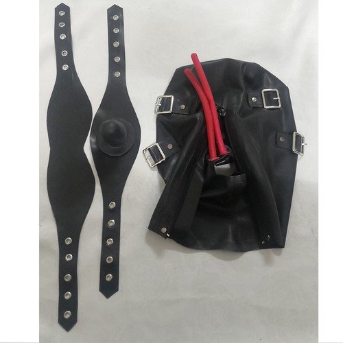 Latex Hood Rubber Mask with Removable Eyes and Mouth Nose Tube Buckle ...