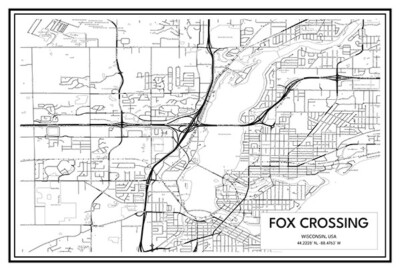 Fox Crossing, WI, USA - Modern Minimalist Street Map Poster | eBay