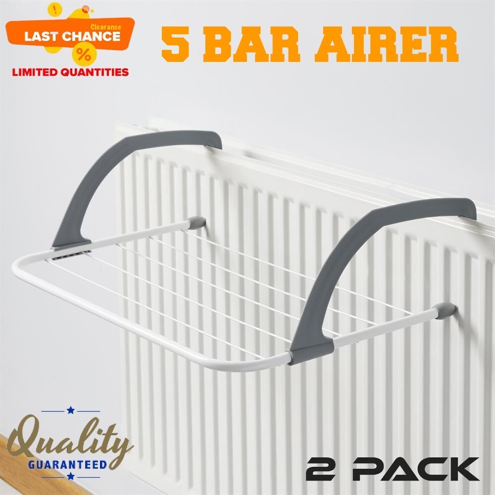 2 Pack 5 Bar Over Radiator Clothes Airer Towel Holder Rail Dryer ...