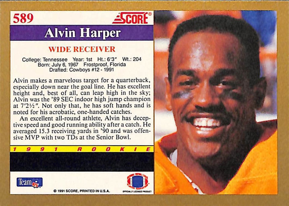 1991 Score Alvin Harper #589 Rookie Dallas Cowboys | eBay