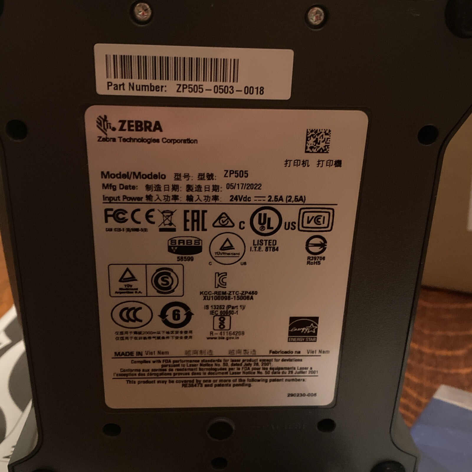 Zebra ZP505-0503-0018 Thermal Label Printer for sale online | eBay