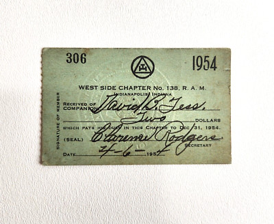 1950s Identification Card West Side Chapter No 138 RAM Indianapolis ...