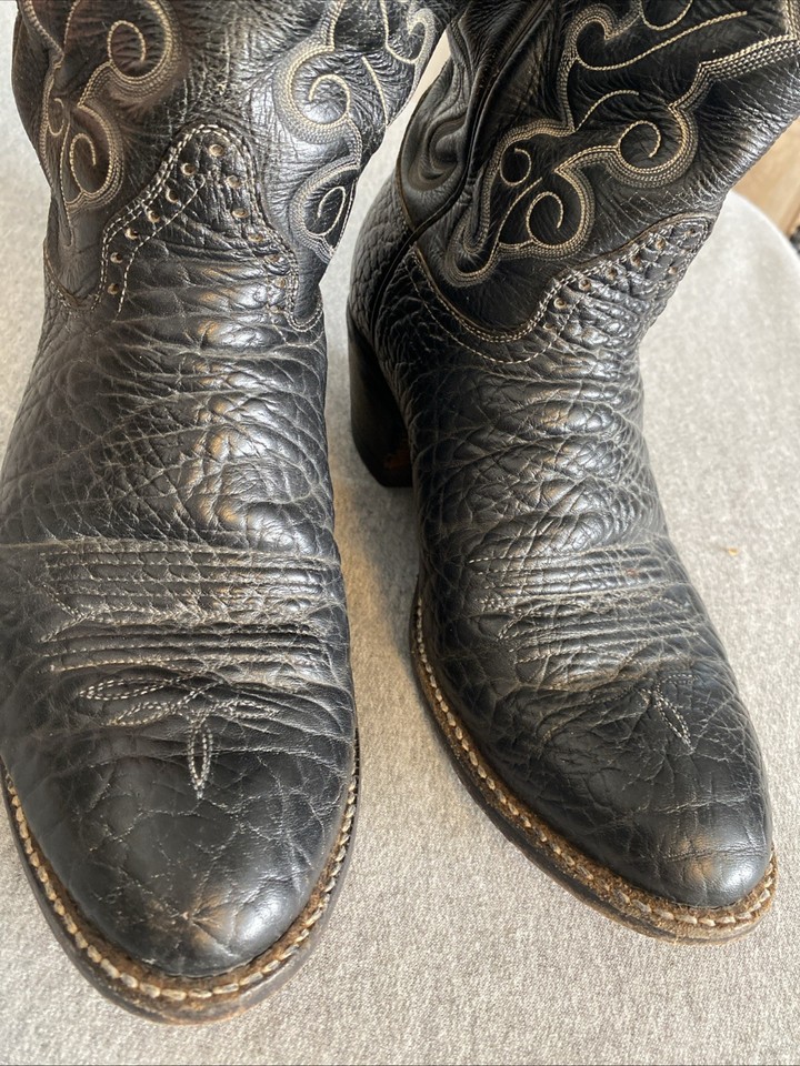 Men's Hondo Black Bull Hide Buckaroo Boots Size 11D Cowboy Western | eBay