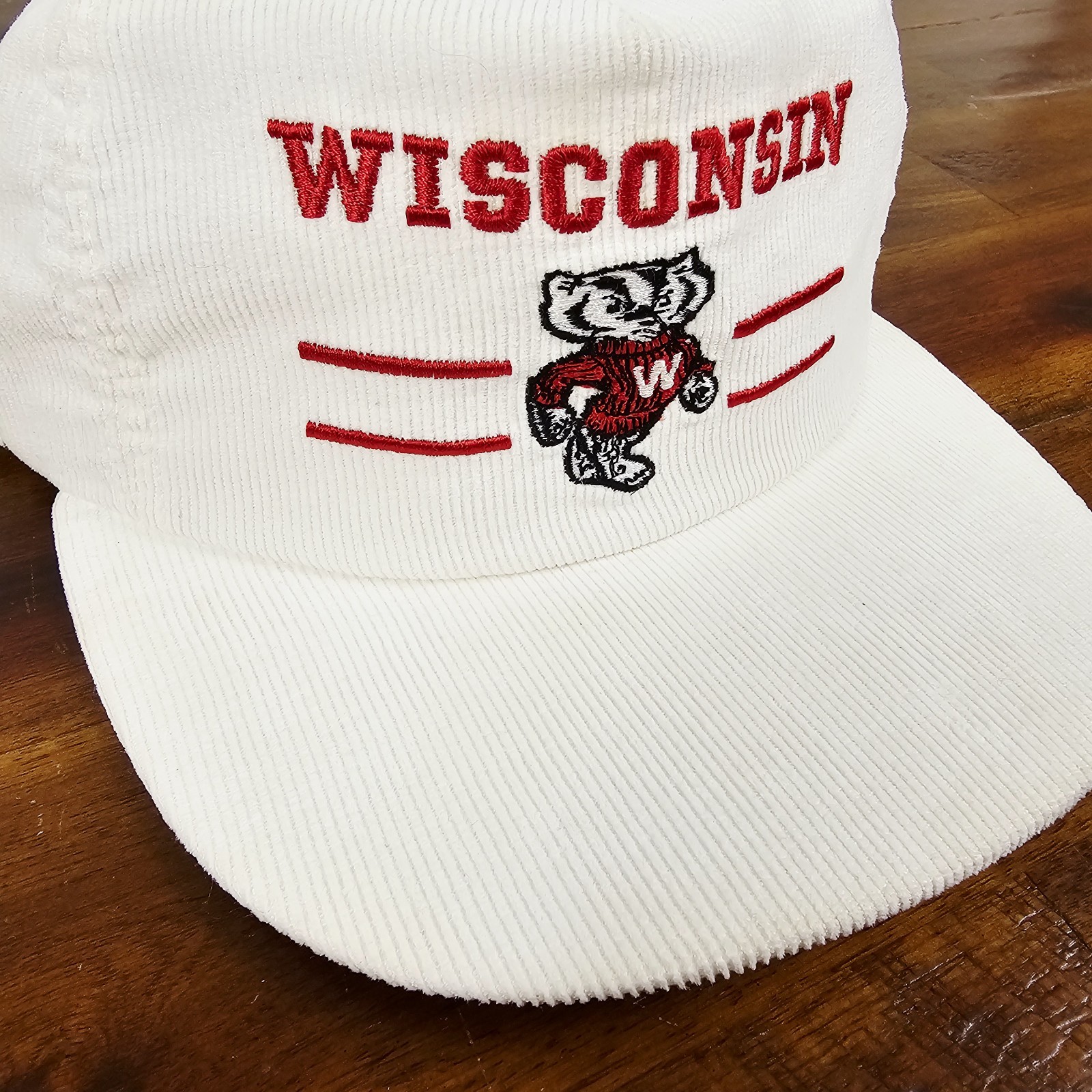 Vtg 80s Wisconsin Badgers Corduroy Snapback Hat Cap RARE Bucky Union ...