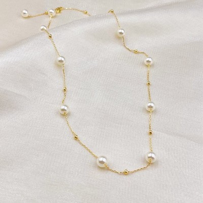 AU750 Real Solid 18K Gold 2mm bead + 5mm-6mm Natural Freshwater Pearl ...