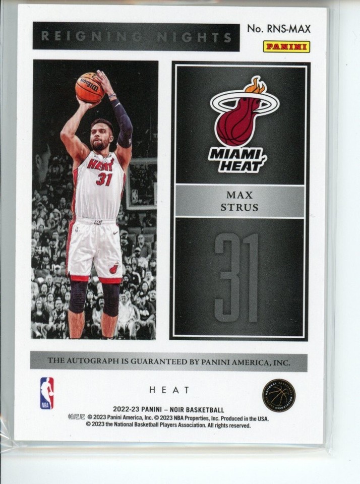 Max Strus 2022-23 Panini Noir Auto Autograph 29/99 #RNS-MAX On Card ...