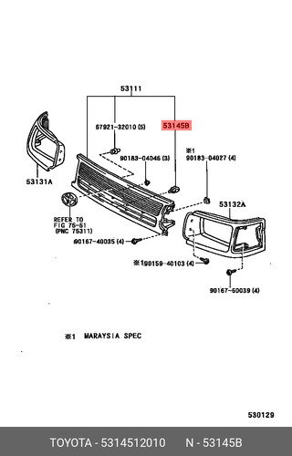 Genuine OE clip, radiator grille garnish, 5314512010 for TOYOTA 53145 ...