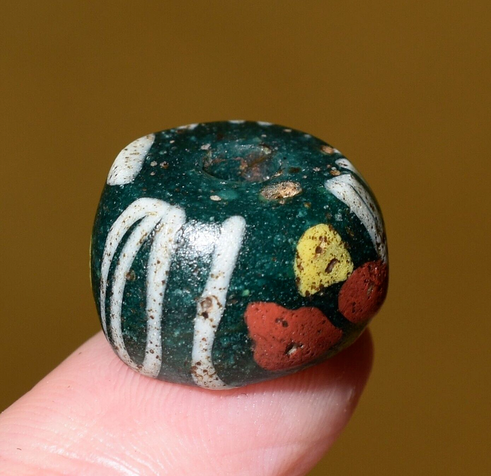 Ancient Blue Mandrel Wound Glass Dig Bead Yellow & Red Eyes Mali ...